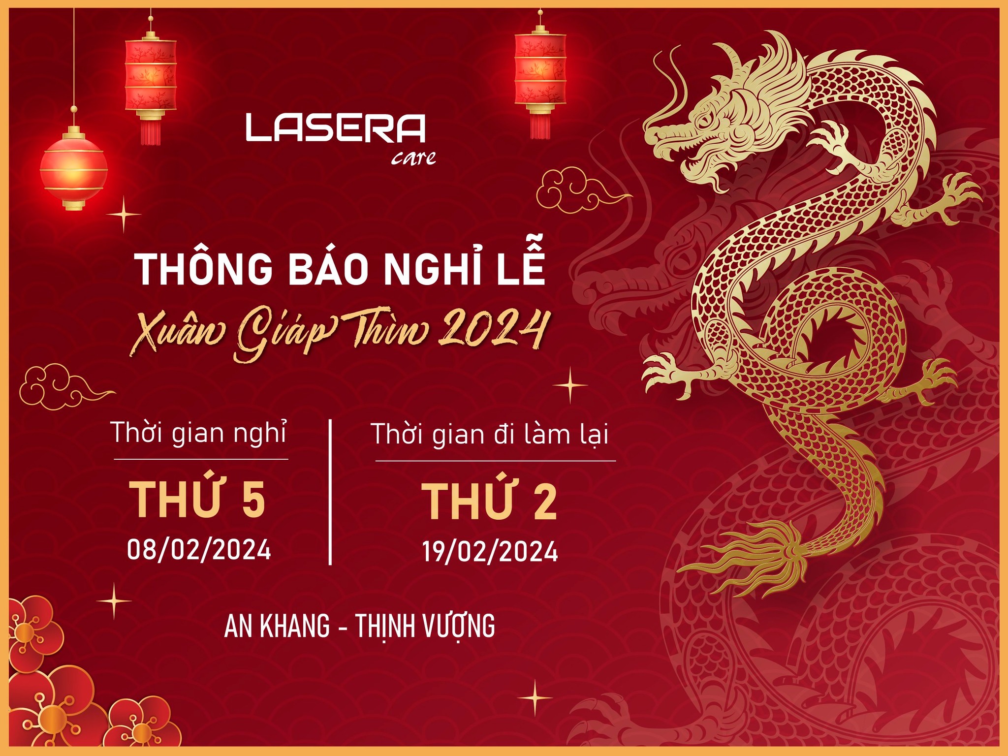 THÔNG BÁO NGHỈ TẾT XUÂN GIÁP THÌN 2024 - Lasera